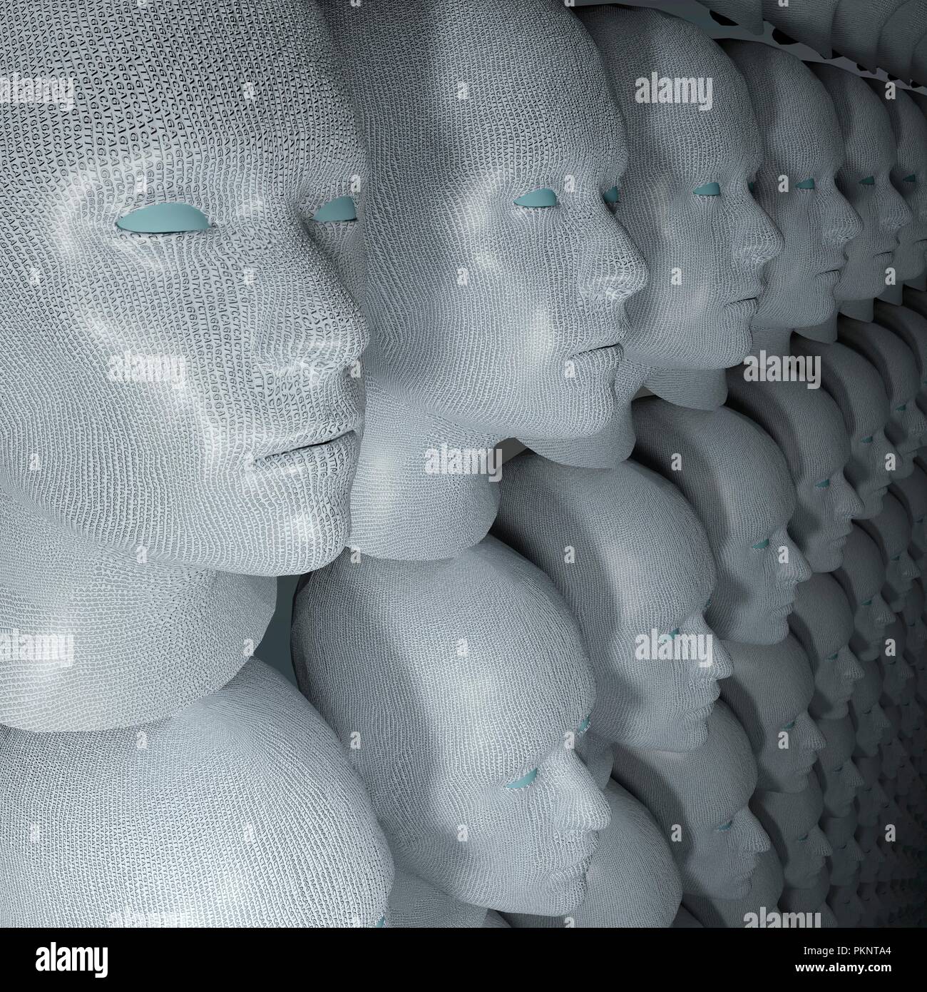 Similar or identical heads engraved with the letters of the DNA ...