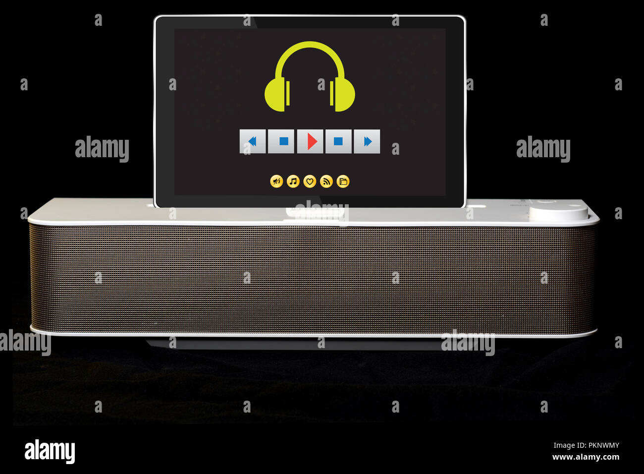Bluetooth speaker music on black background, portable audio system ...