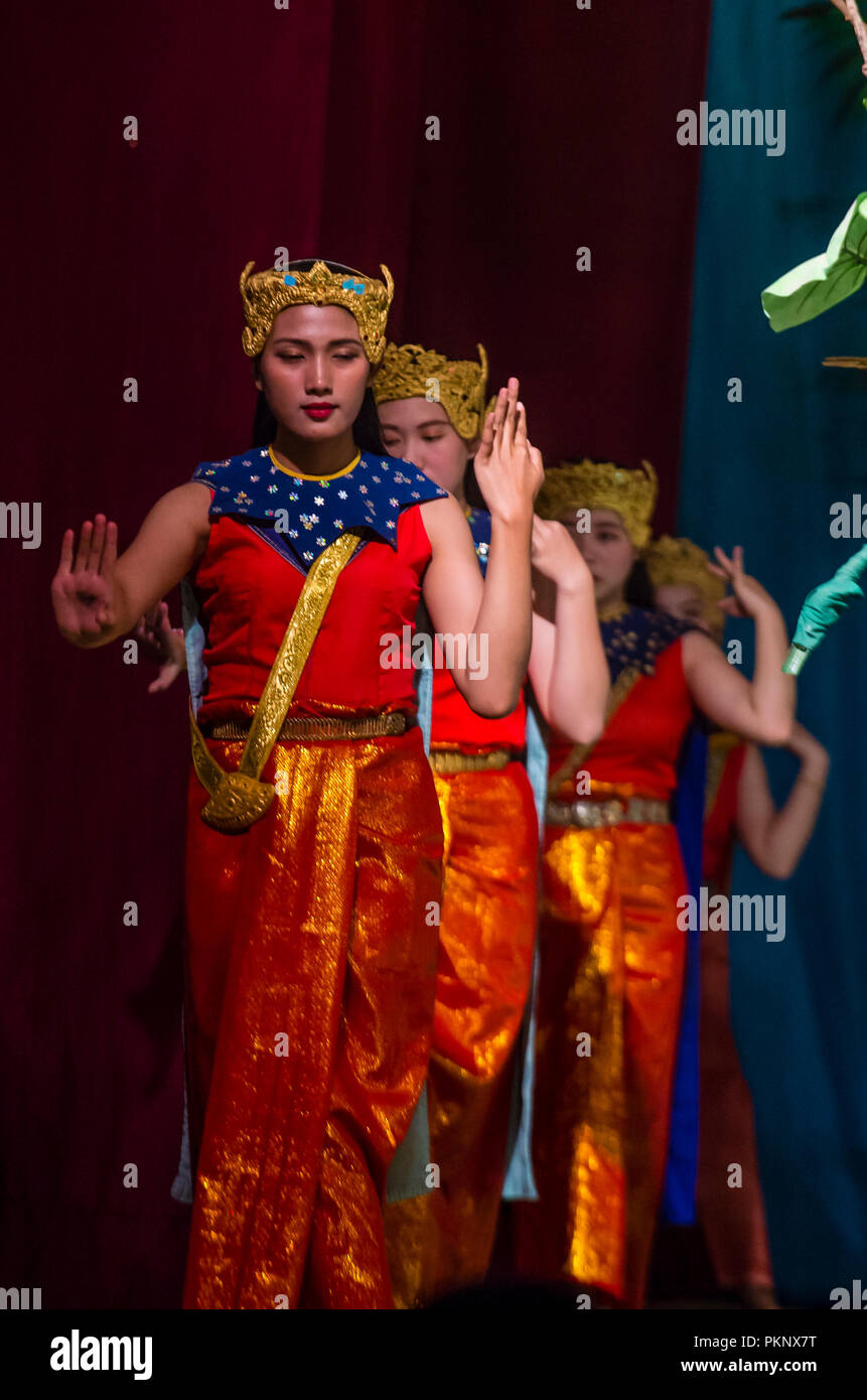 Laotian dancers perform in the Royal Ballet Theatre in Luang Prabang ...