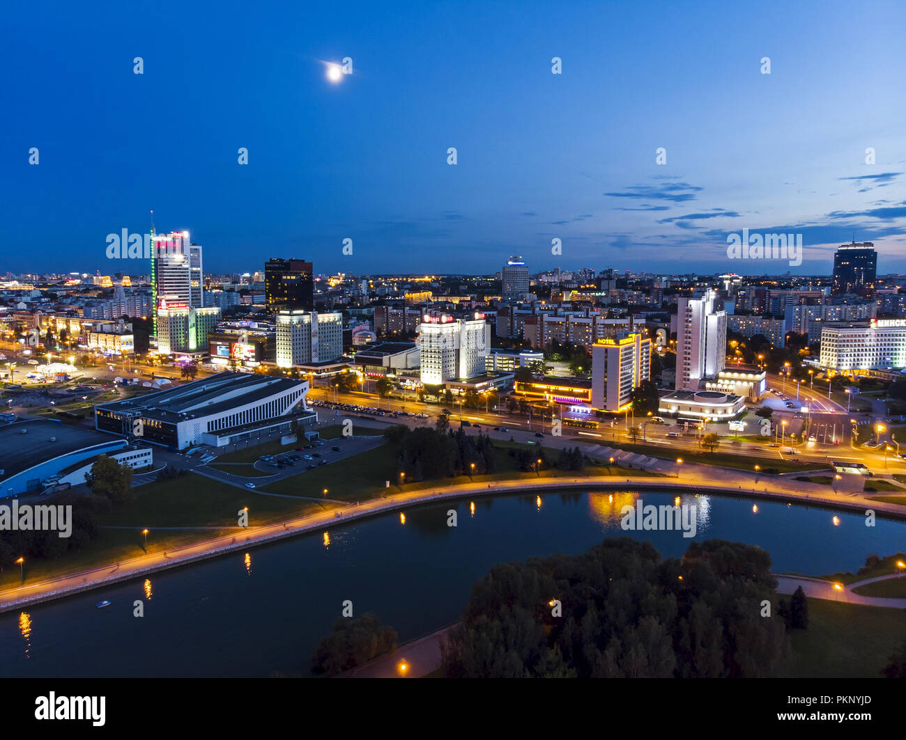 Minsk, Belarus – August 19, 2018: Drone view of beautiful modern ...