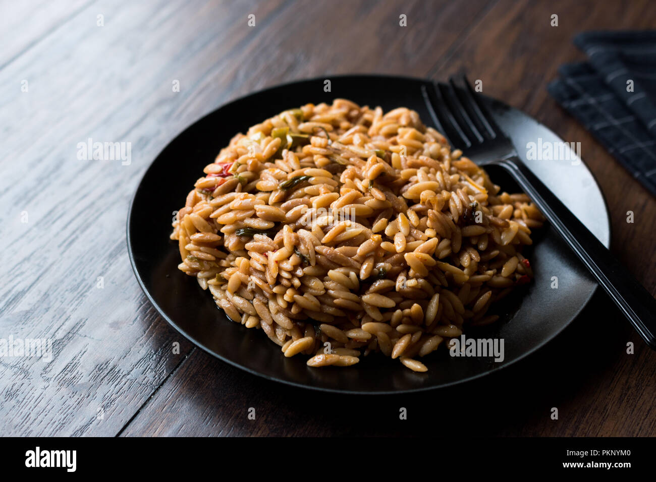 Turkish Style Cooked Orzo Pasta in Black Plate / Pilav or Pilaf ...