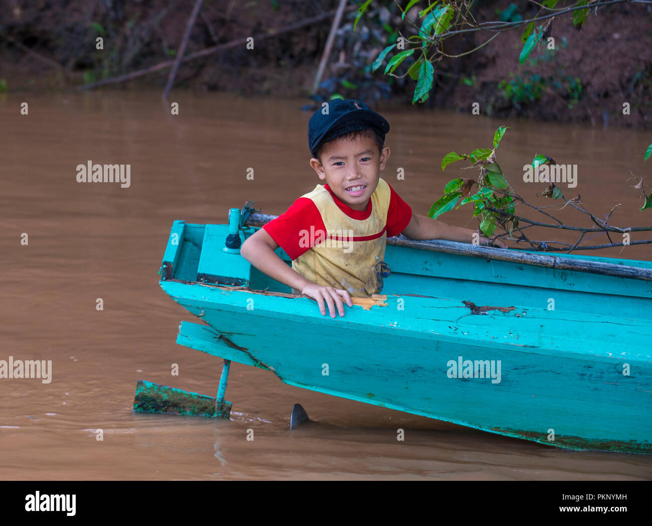 Laotian fisherman at the Mekong river in Luang Prabang Laos Stock Photo ...