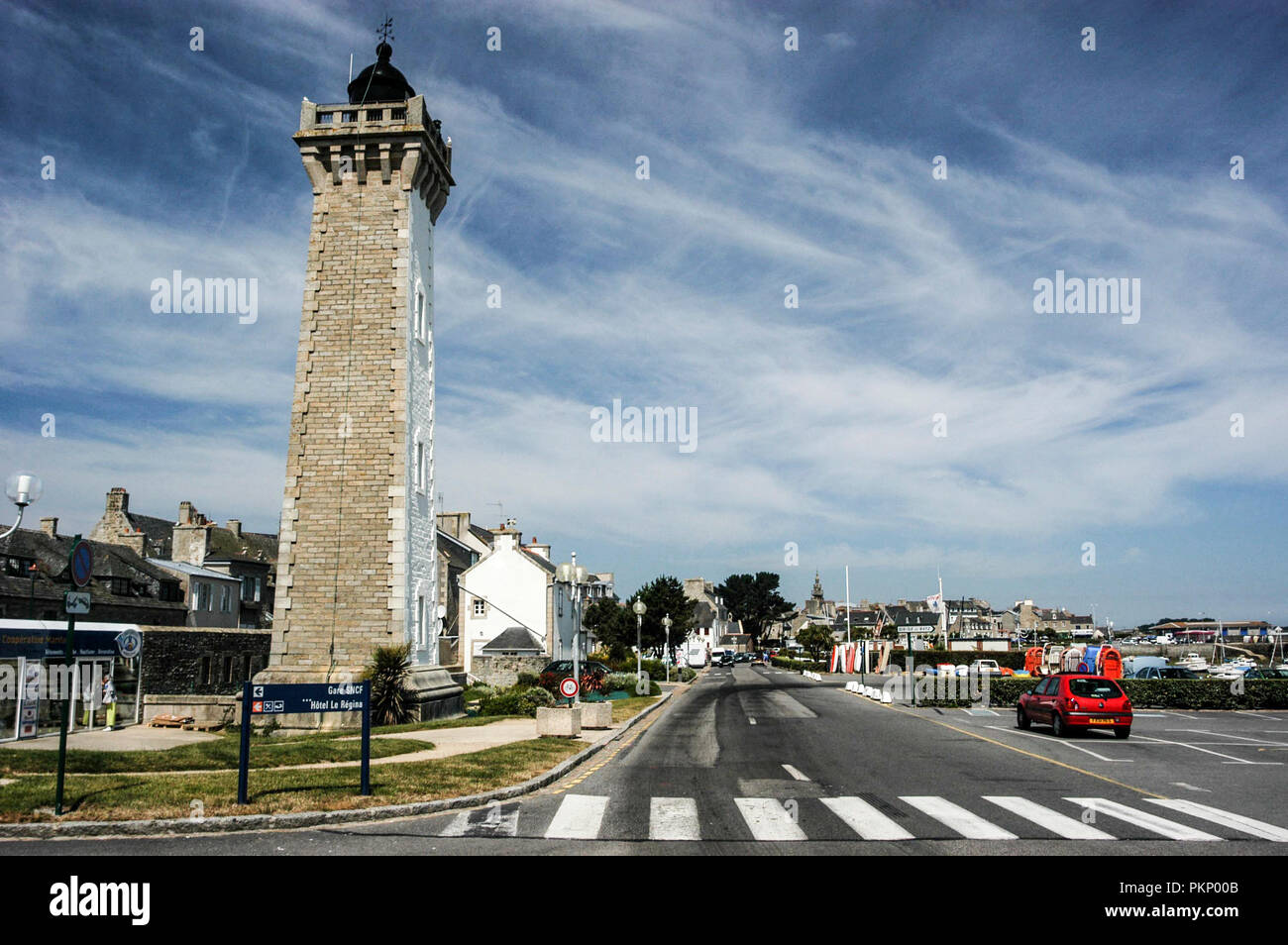 The inland lighthouse stands in the main street of the small seaport ...