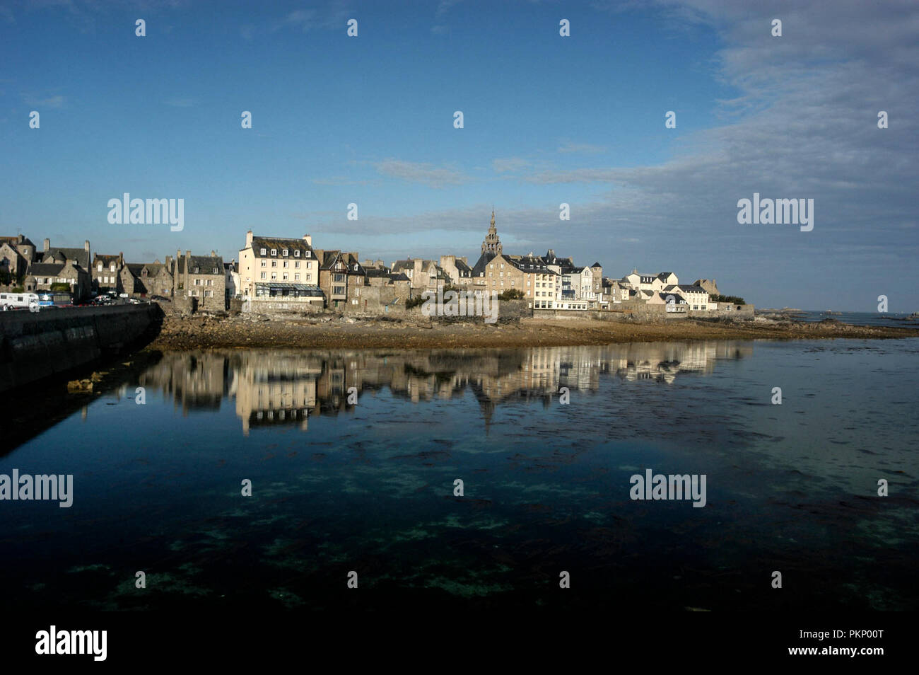 The skyline of Roscoff and harbour in Brittany of north west France ...