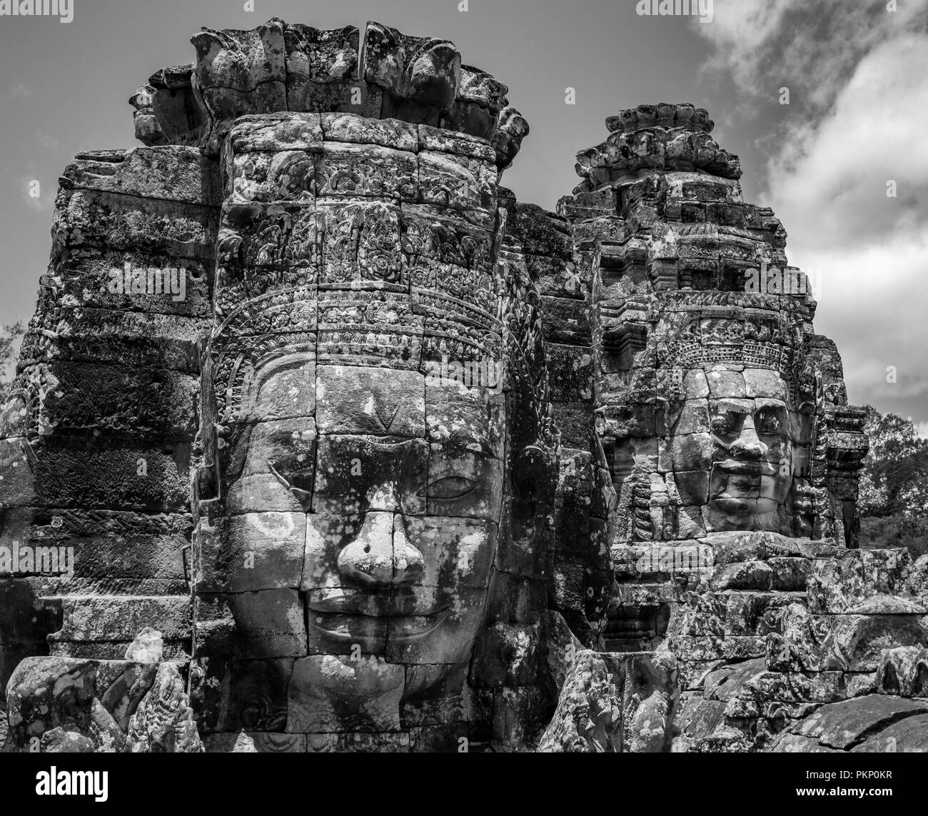 Stone carving bayon temple Black and White Stock Photos & Images - Alamy