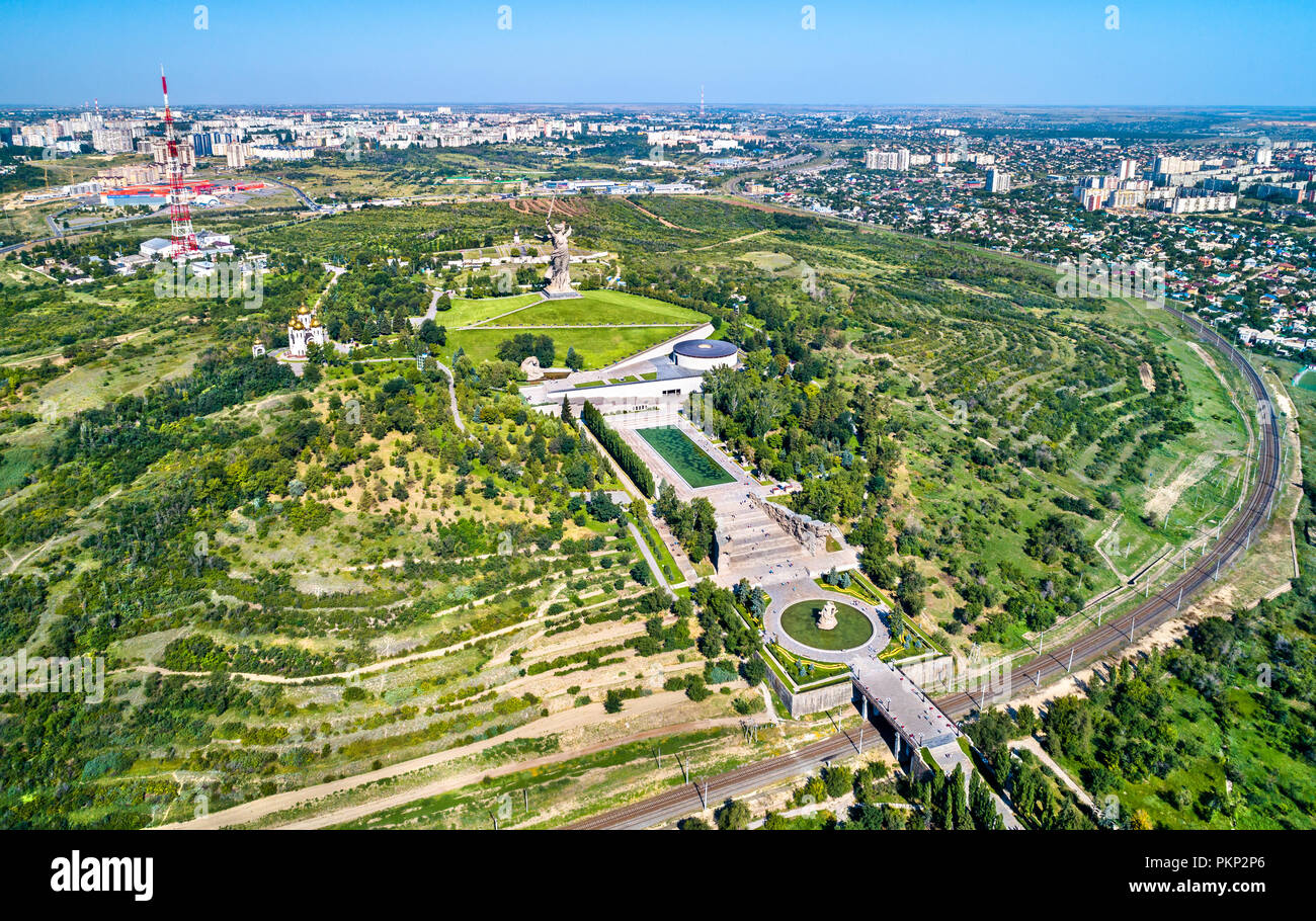 View of Mamayev Kurgan, a hill with a memorial complex commemorating ...