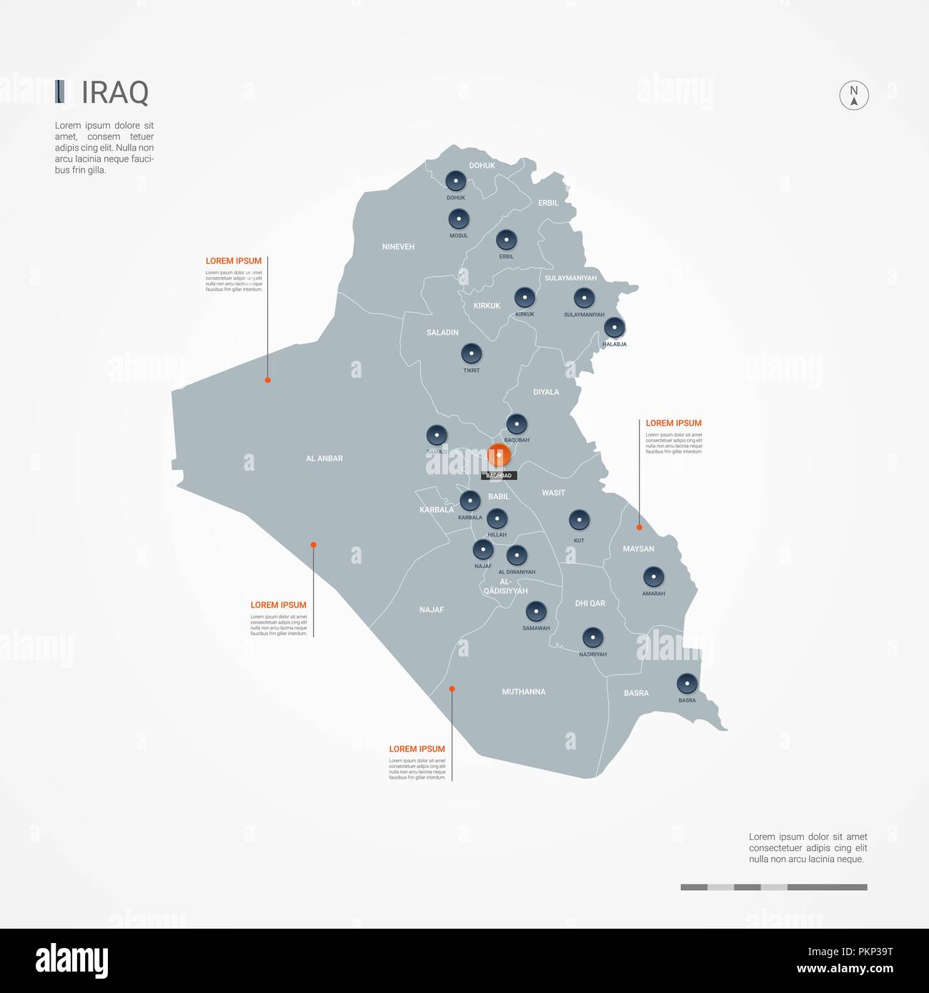 Iraq map with borders, cities, capital and administrative divisions ...