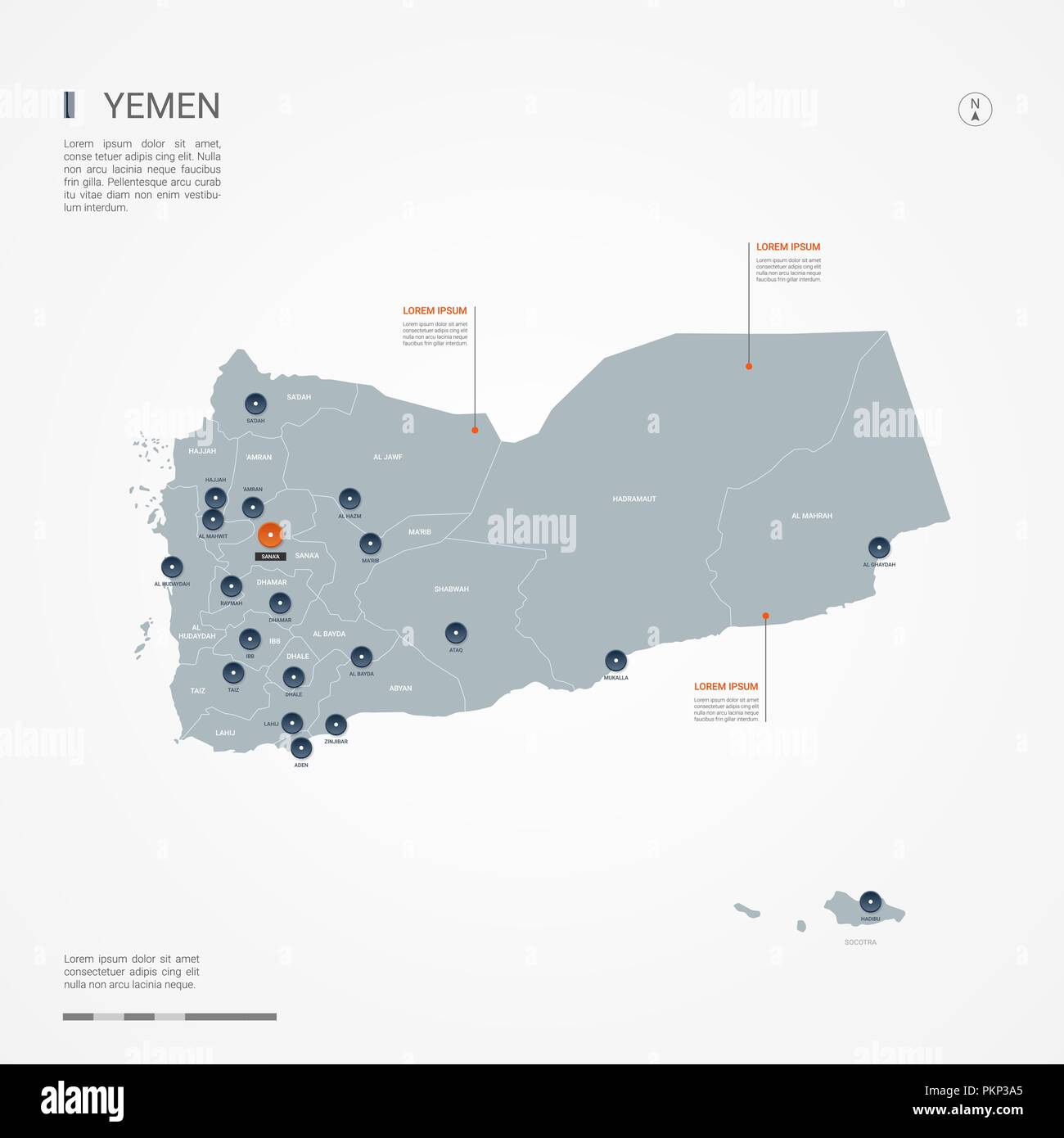 Yemen map with borders, cities, capital and administrative divisions ...
