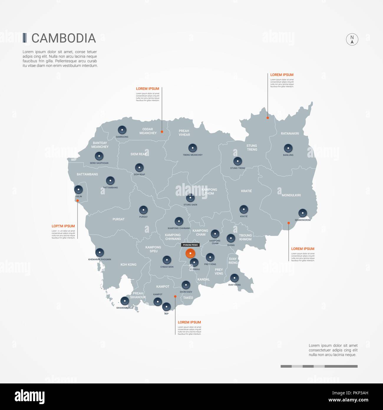 Cambodia map with borders, cities, capital and administrative divisions ...