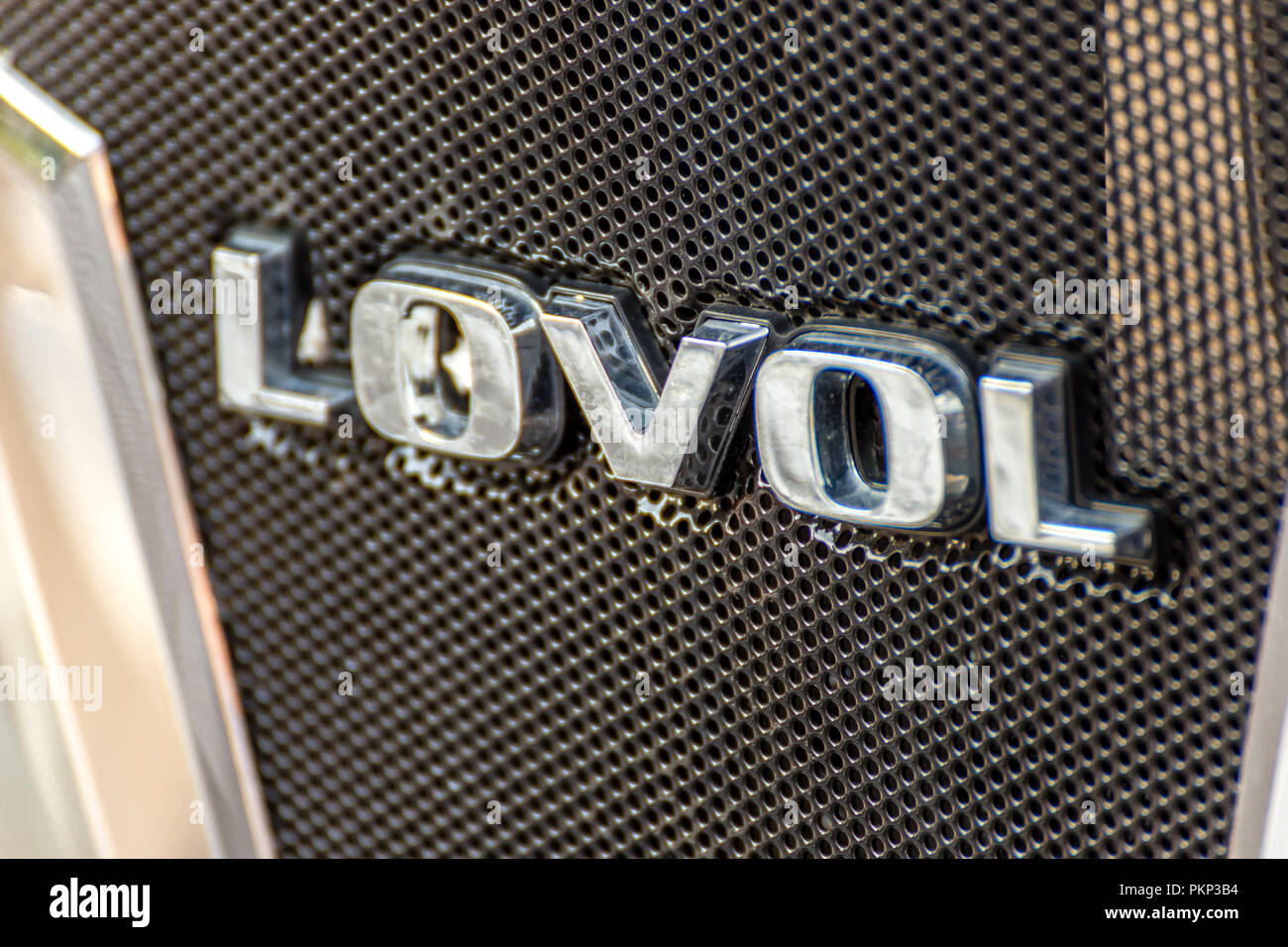 LUGO, ITALY - September 11, 2018: light enlightening LOVOL logo on a ...