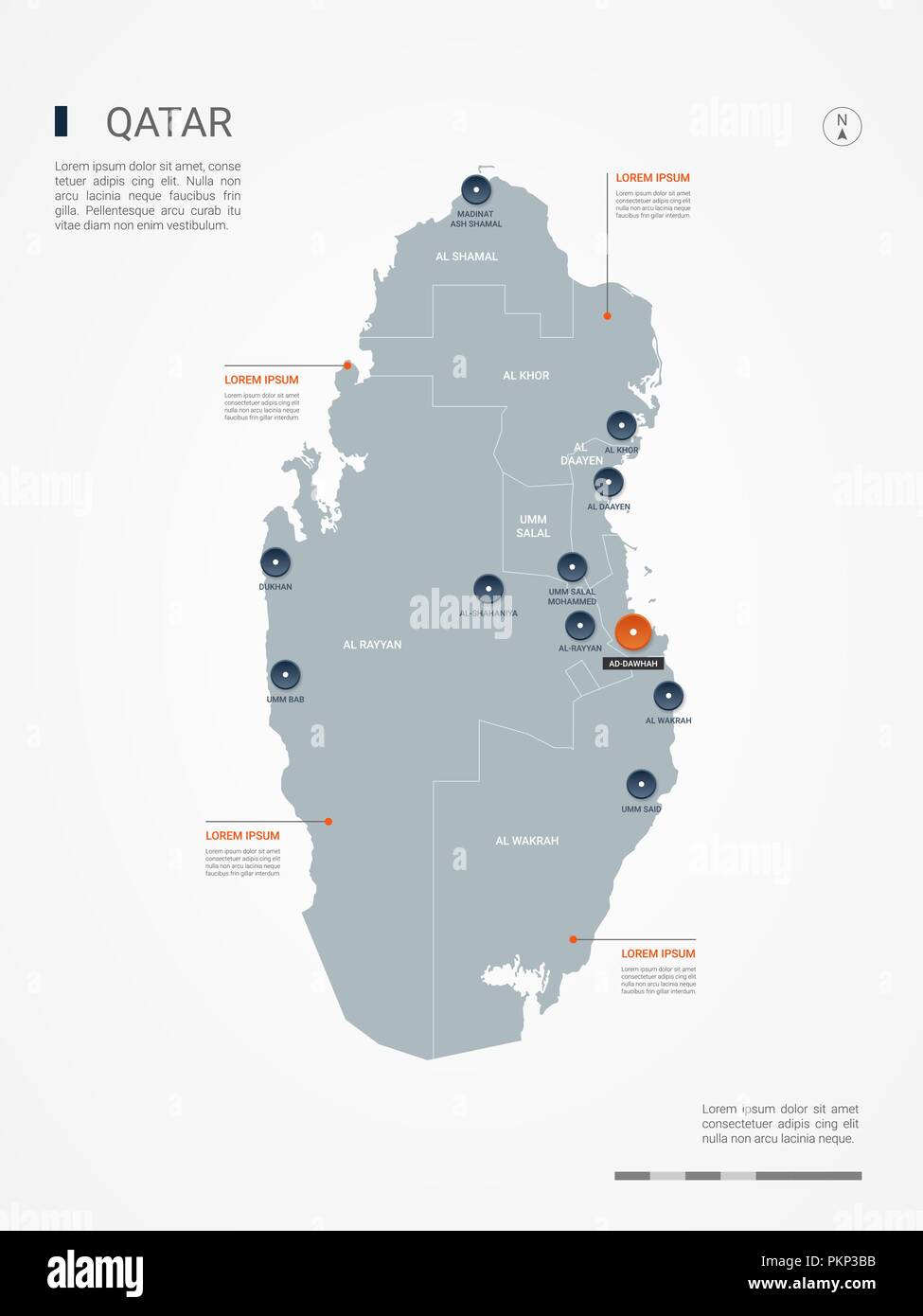 Qatar map with borders, cities, capital and administrative divisions ...