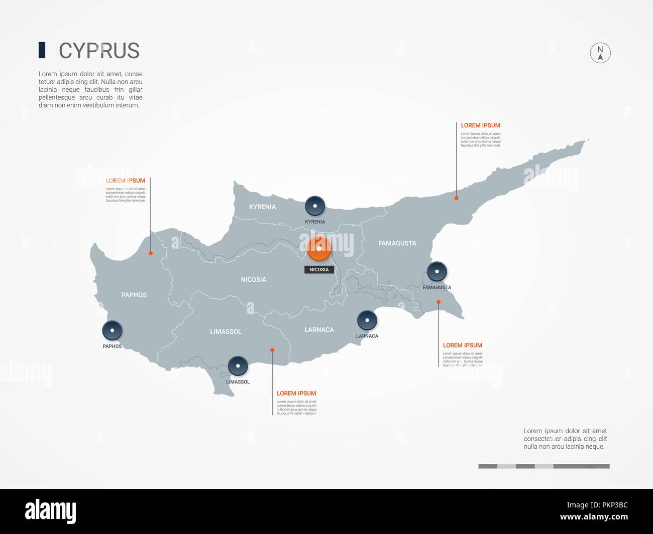 Cyprus map with borders, cities, capital and administrative divisions ...