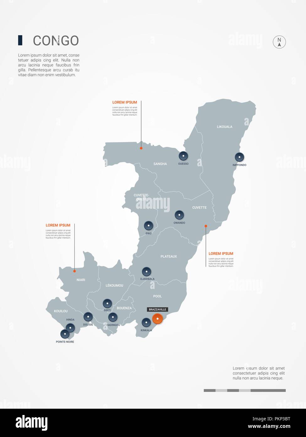 Congo map with borders, cities, capital and administrative divisions ...
