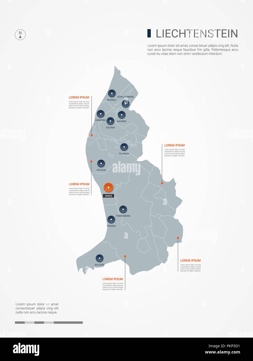 Liechtenstein map with borders, cities, capital and administrative ...