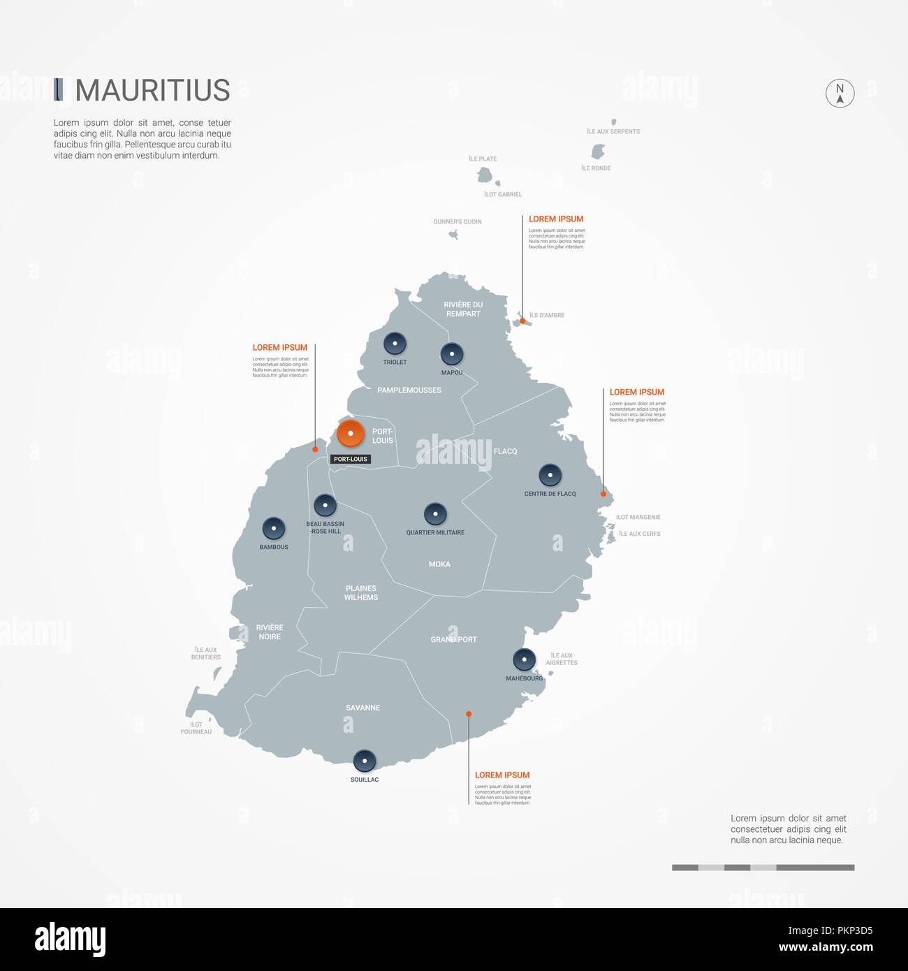 Mauritius map with borders, cities, capital and administrative ...