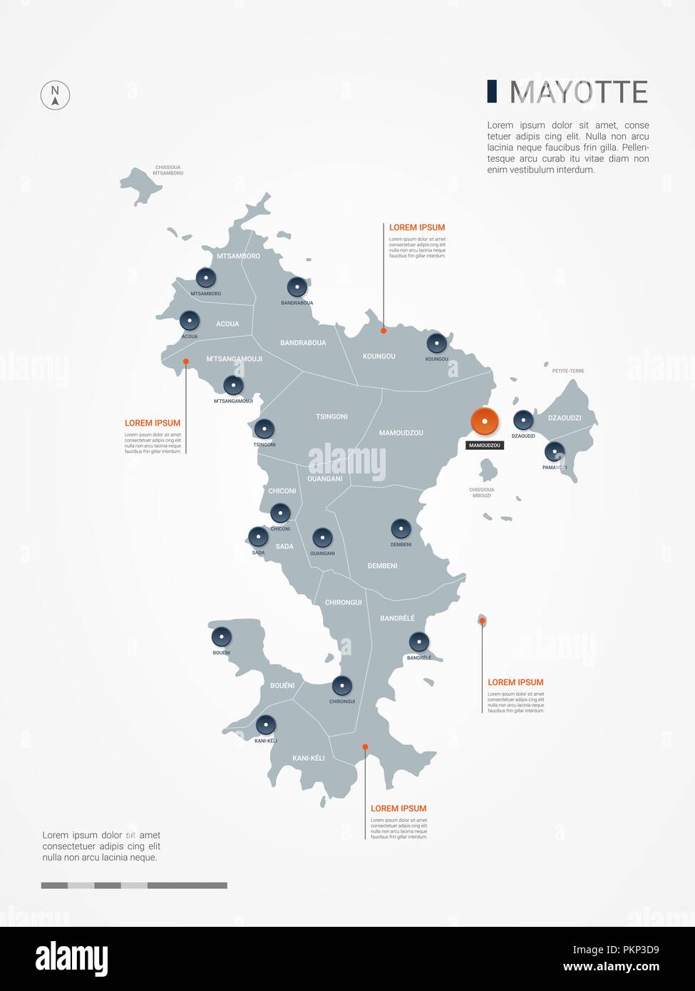 Mayotte map with borders, cities, capital and administrative divisions ...