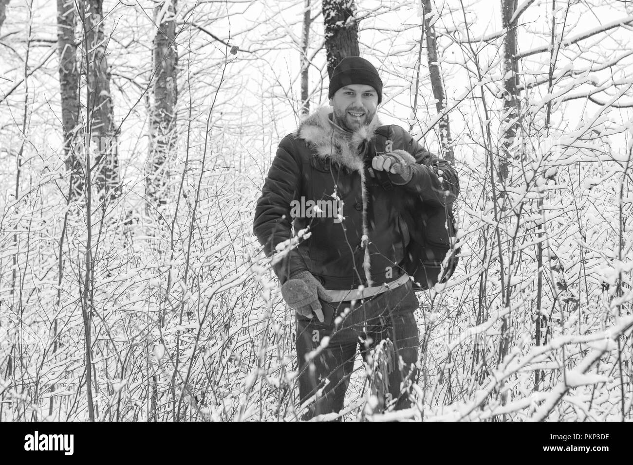 Male model posing winter Black and White Stock Photos & Images - Alamy