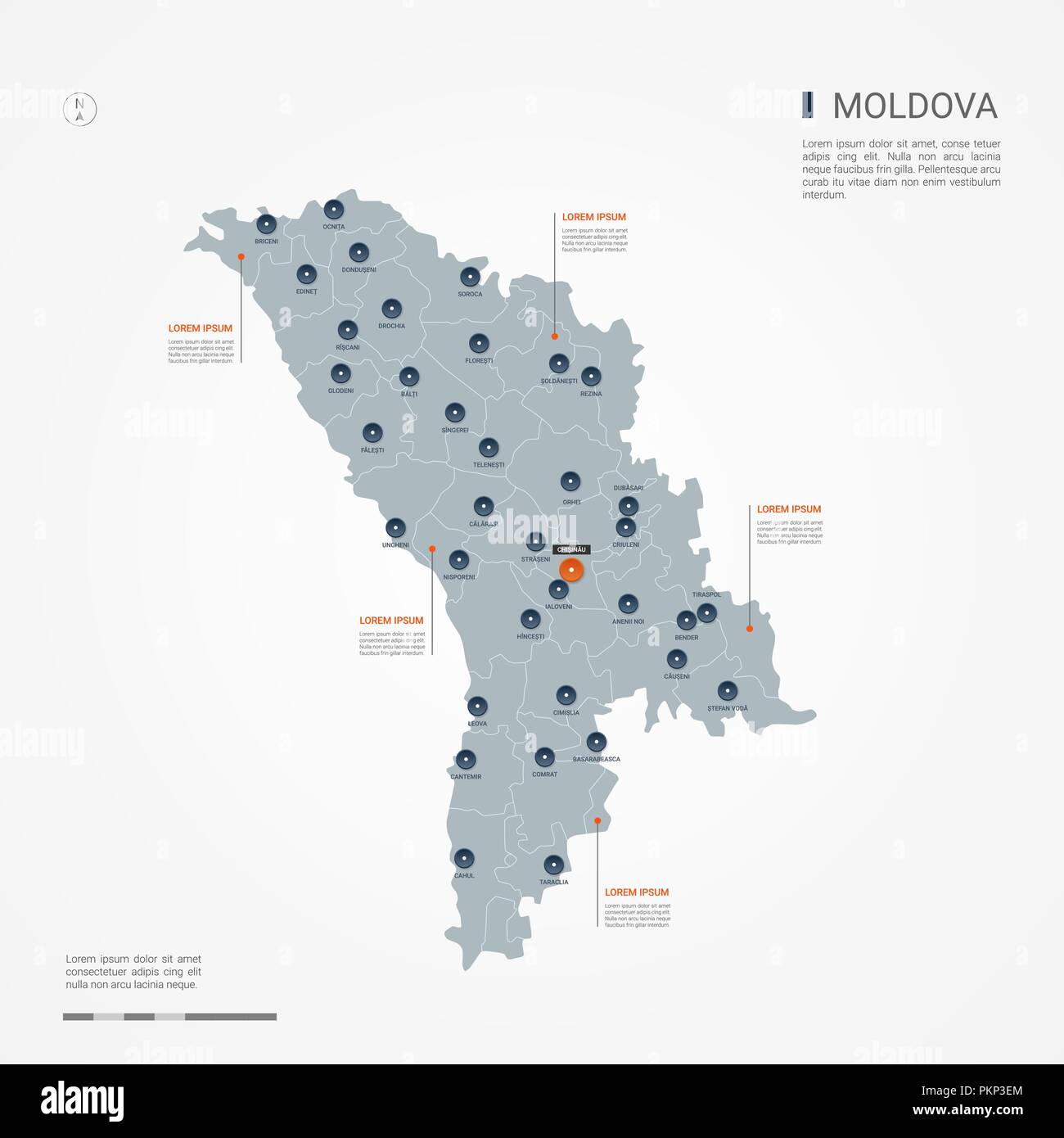 Moldova map with borders, cities, capital and administrative divisions ...