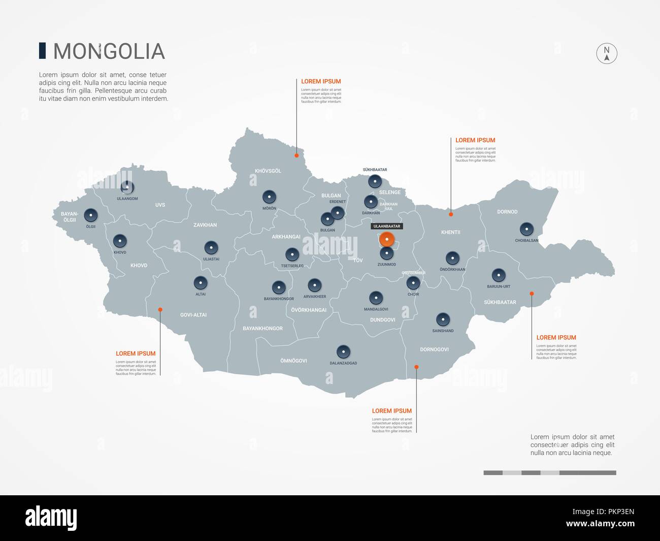 Mongolia map with borders, cities, capital and administrative divisions ...