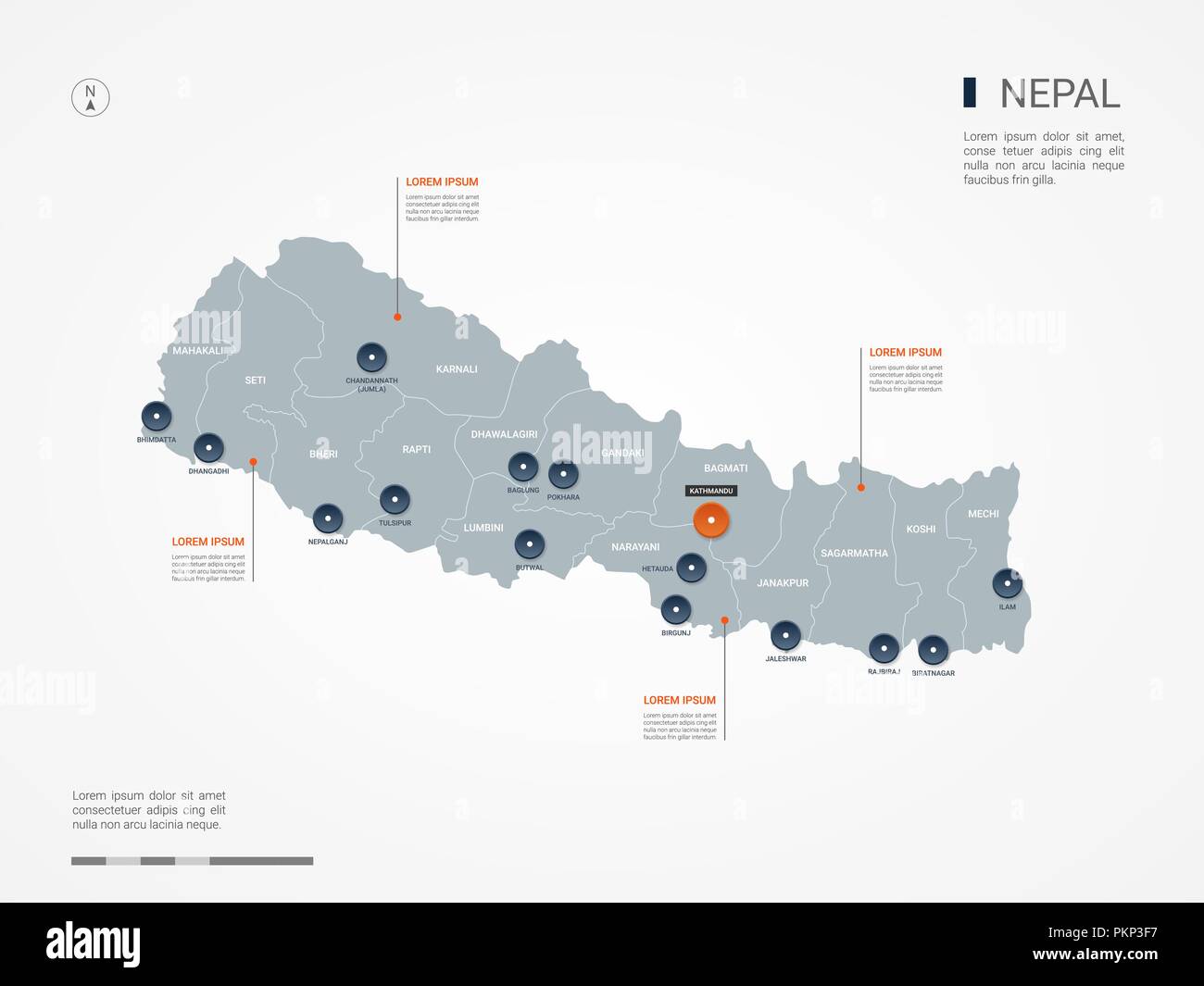 Nepal map with borders, cities, capital and administrative divisions ...