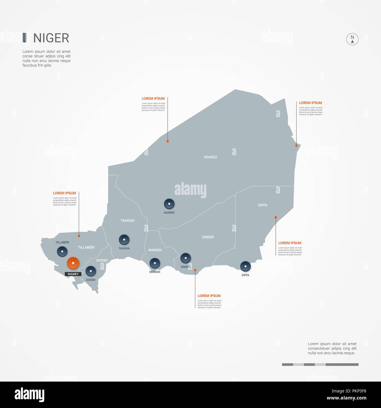 Niger map with borders, cities, capital and administrative divisions ...