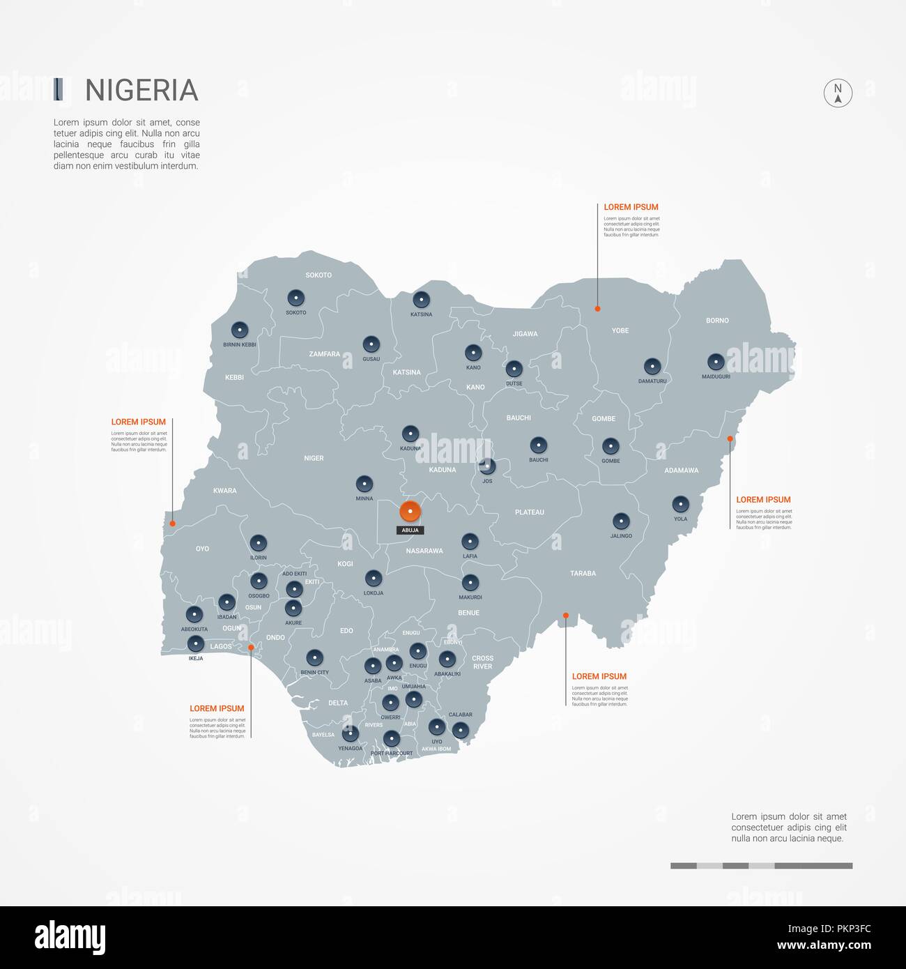 Nigeria map with borders, cities, capital and administrative divisions ...