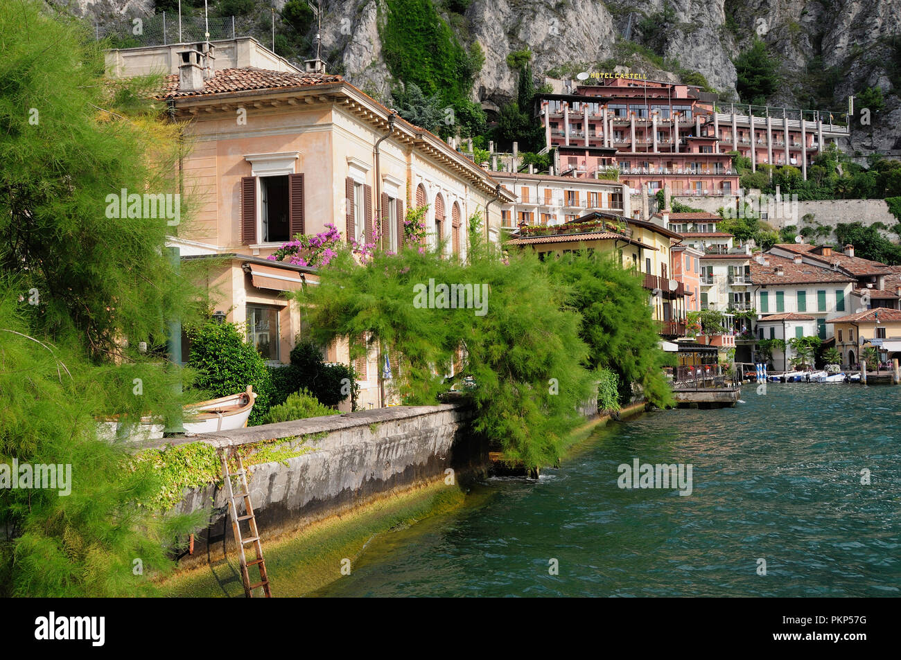 Italy, Lombardy, Lake Garda, Limone Rivera, view along waterfront with ...