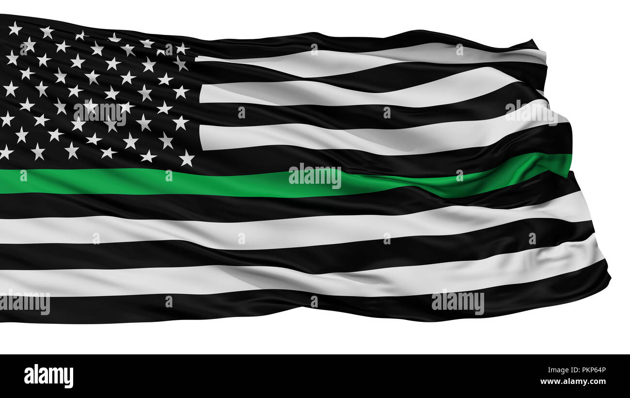 Usa Thin Green Line Isolated Flag With White Background, 3D Rendering ...
