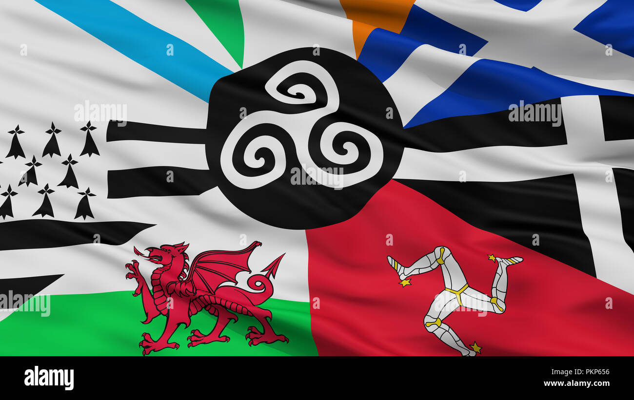 Combined Of The Celtic Nations Closeup Flag, 3D Rendering Stock Photo ...