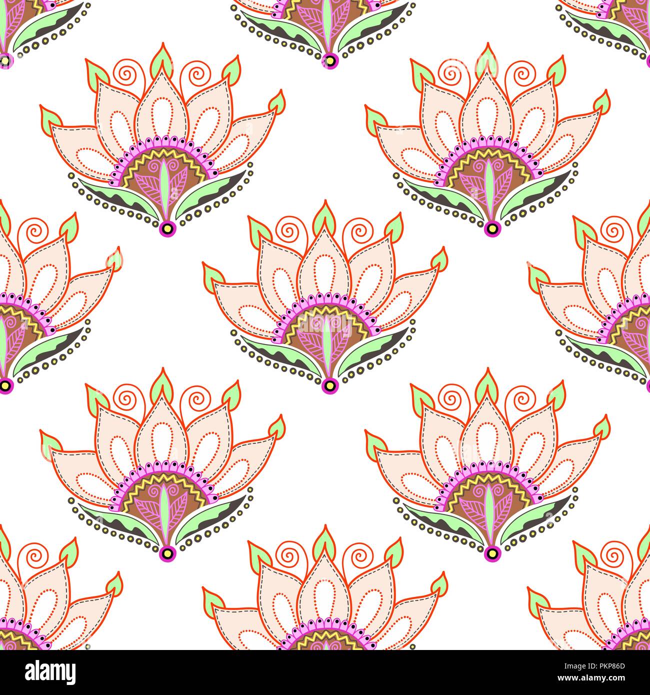 seamless pattern of hand drawing pink lotus flower design Stock Vector ...
