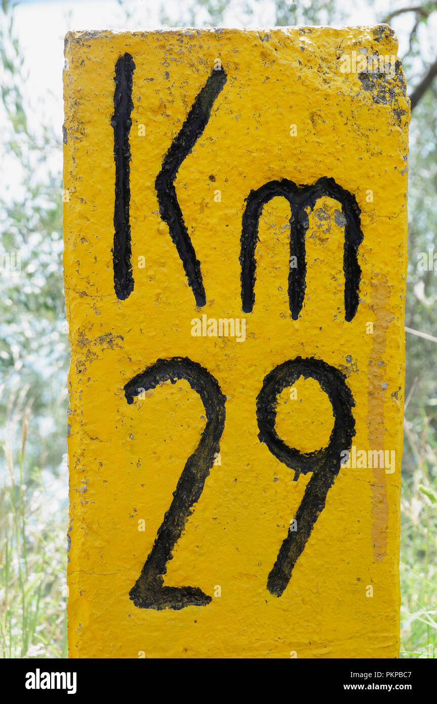 Italy, Lombardy, Lake Garda, kilometre road sign Stock Photo - Alamy
