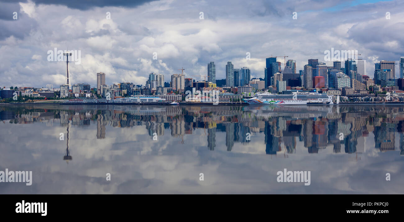 Seattle, Washington - July 1, 2018 : Seattle Skyline Panorama, cloudy ...