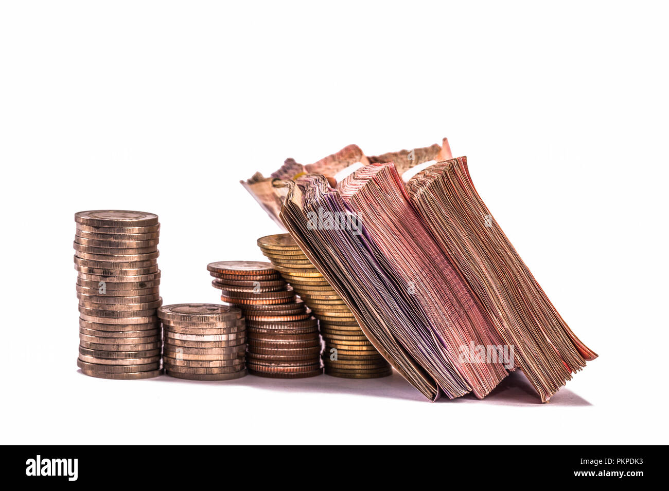 paper money of different types in white background with clipping path ...
