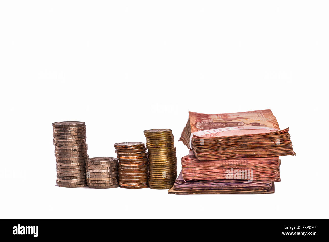 paper money of different types in white background with clipping path ...