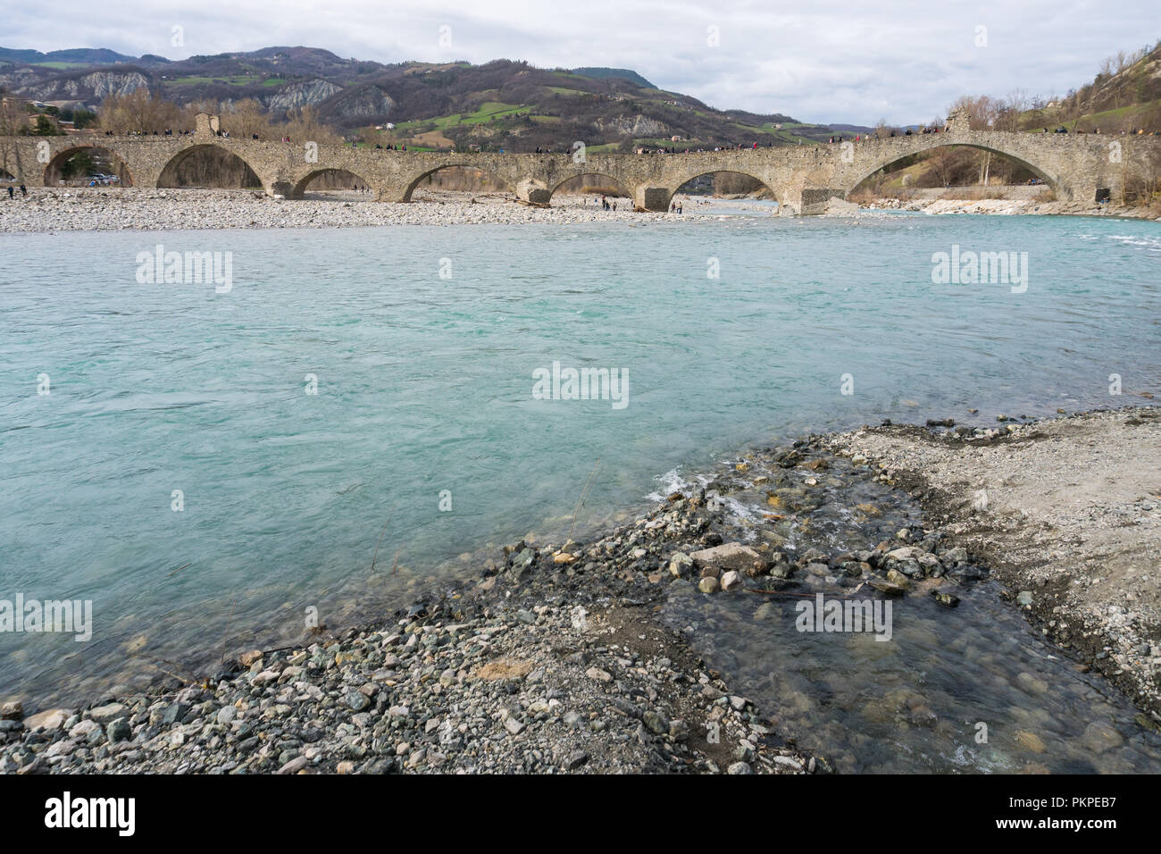 Bobbio,Italy-april 2,2018:View of the old medieval bridge, called ...