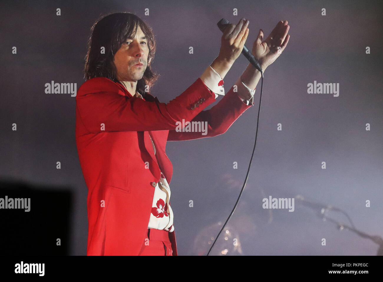 Lead singer of Primal Scream Bobby Gillespie performing at the 3D ...