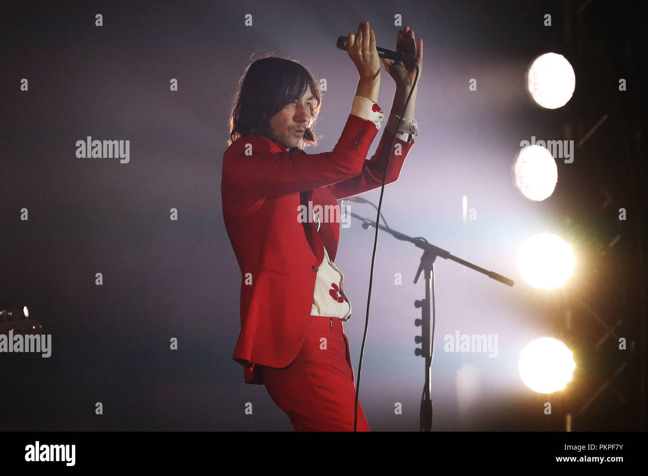 Lead singer of Primal Scream Bobby Gillespie performing at the 3D ...
