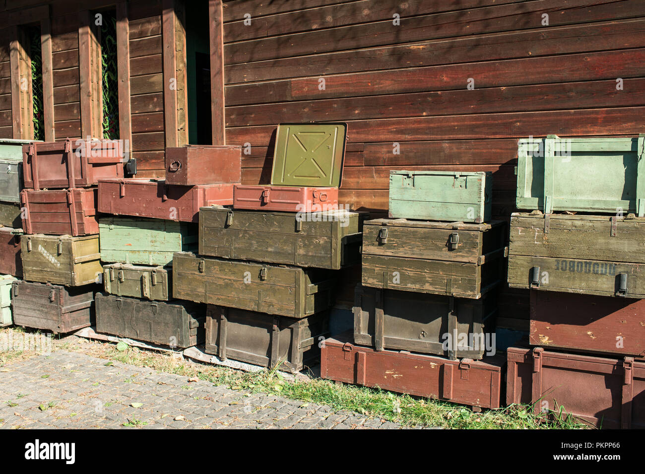 wooden boxes for weapons storage and transportation Stock Photo - Alamy