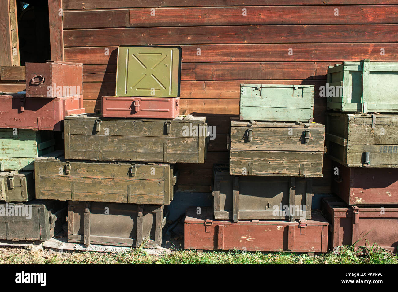 wooden boxes for weapons storage and transportation Stock Photo - Alamy