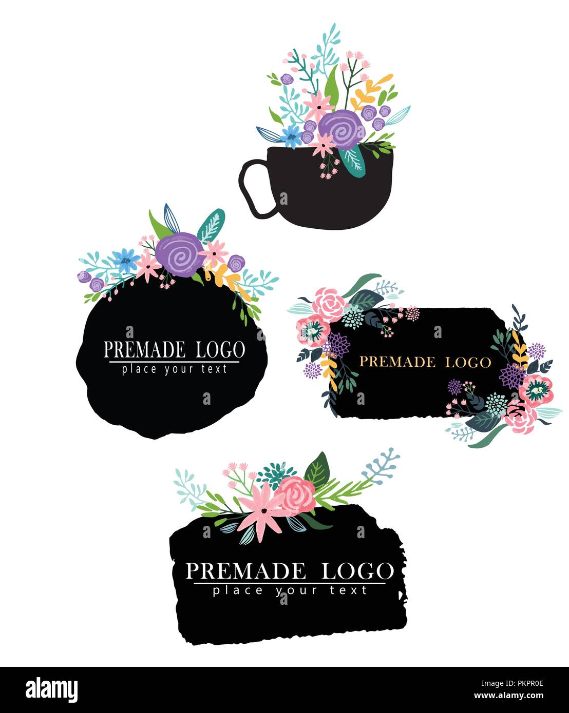 Hand drawn cute floral logo template Stock Vector Image & Art - Alamy