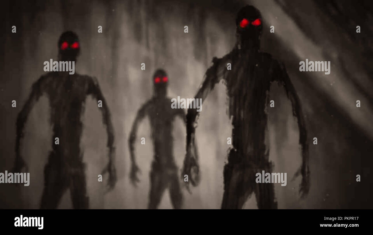 Attack zombies inside tomb. Genre of horror. Black and white Stock ...