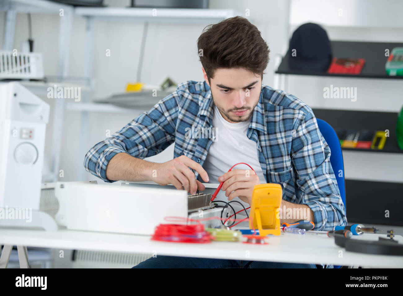 engineer measuring multimeter panel board Stock Photo - Alamy