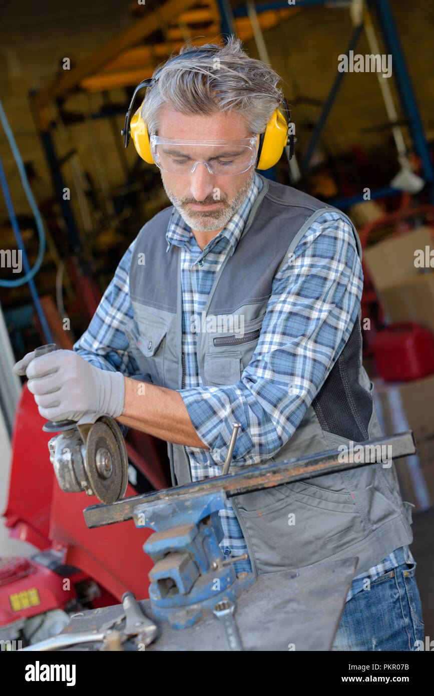 worker cutting steel Stock Photo - Alamy