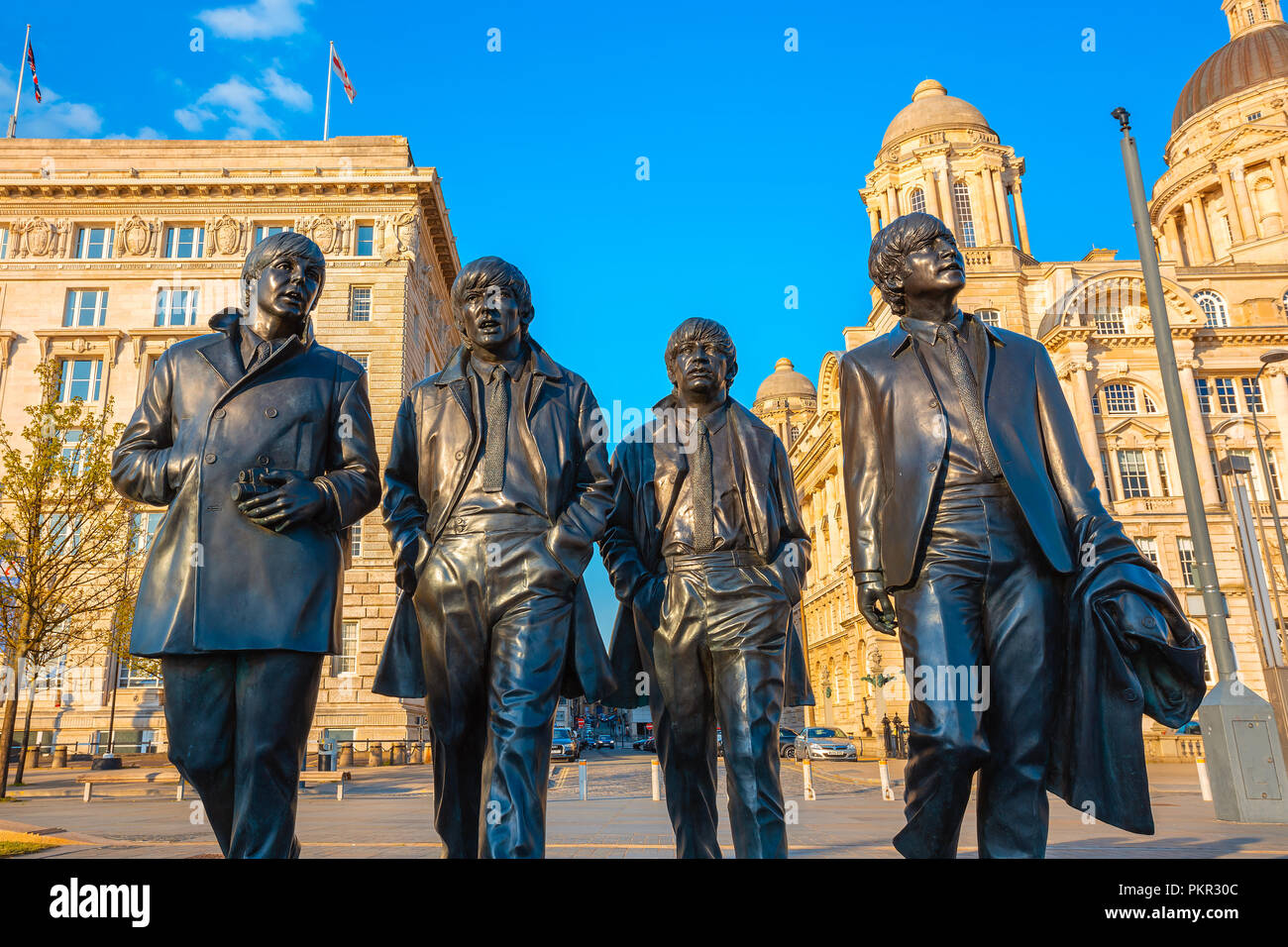 London, UK - May 17 2018: Bronze statue of the Beatles stands at the ...