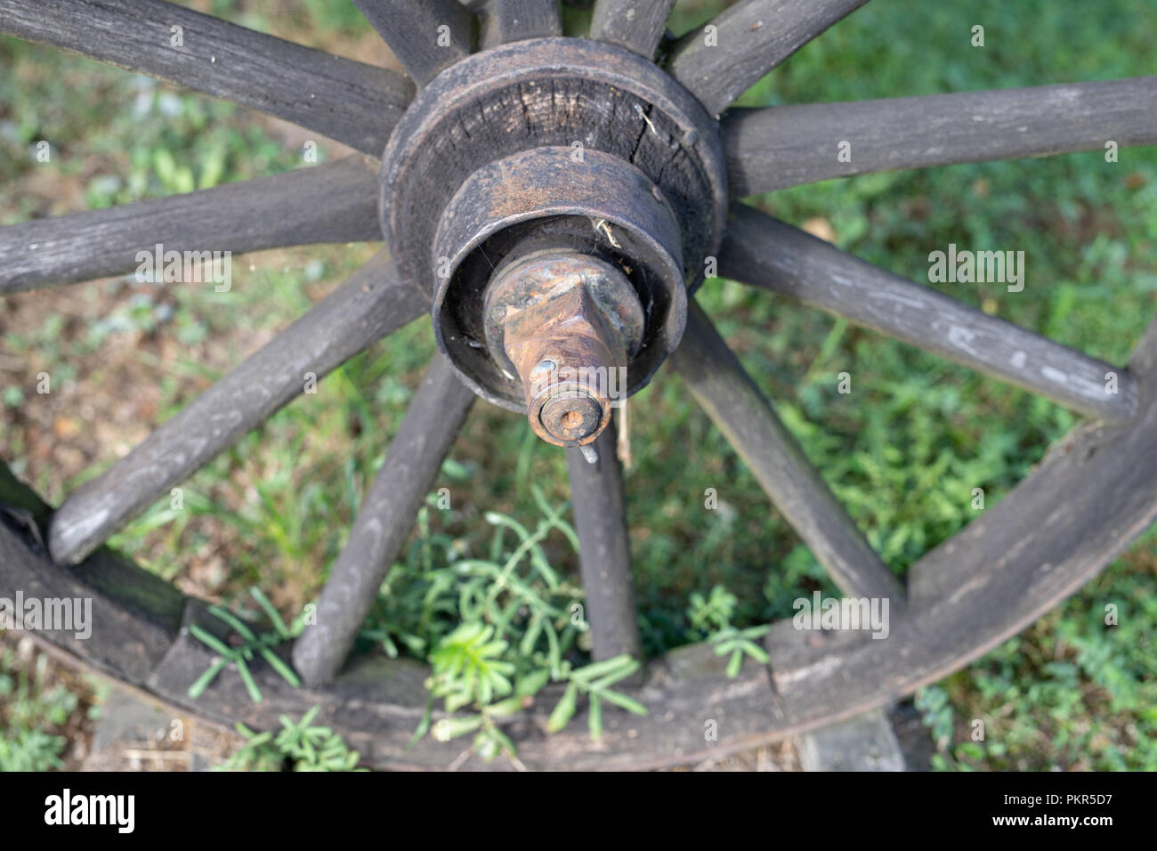 An old wooden wheel from a ladder. Wheel from a wooden wagon from ...
