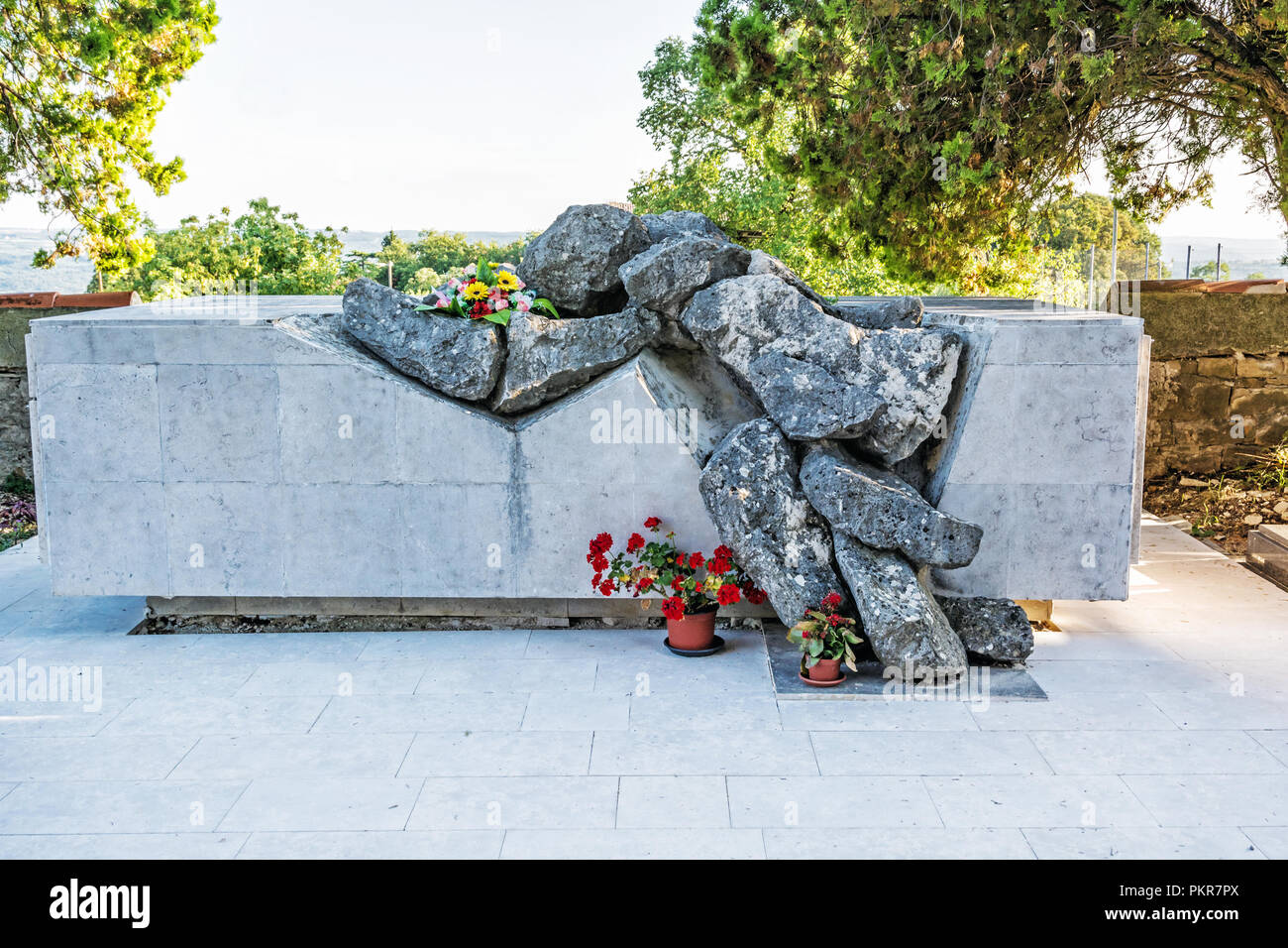 Symbolic statue in cemetery, Groznjan, Istria, Croatia. Memorial symbol ...