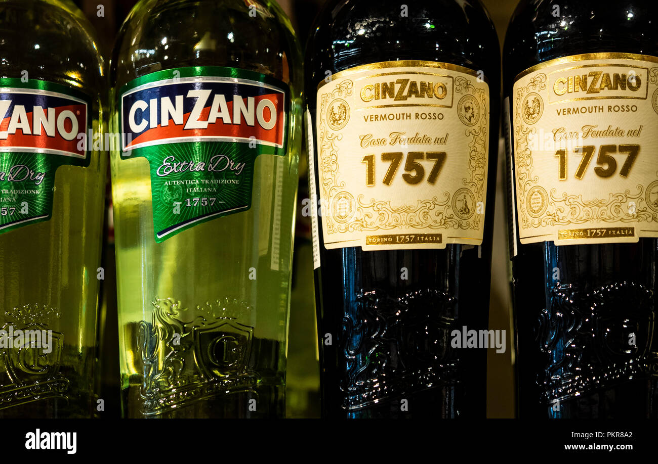 Cinzano bottles on store shelf. Cinzano is an Italian brand of vermouth ...