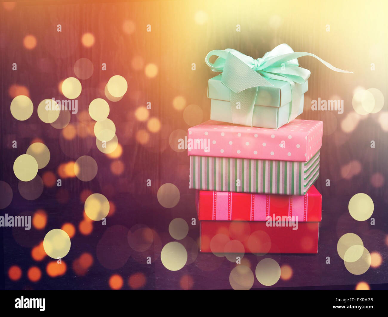 Christmas gift box. presents in front of a festive background Stock ...