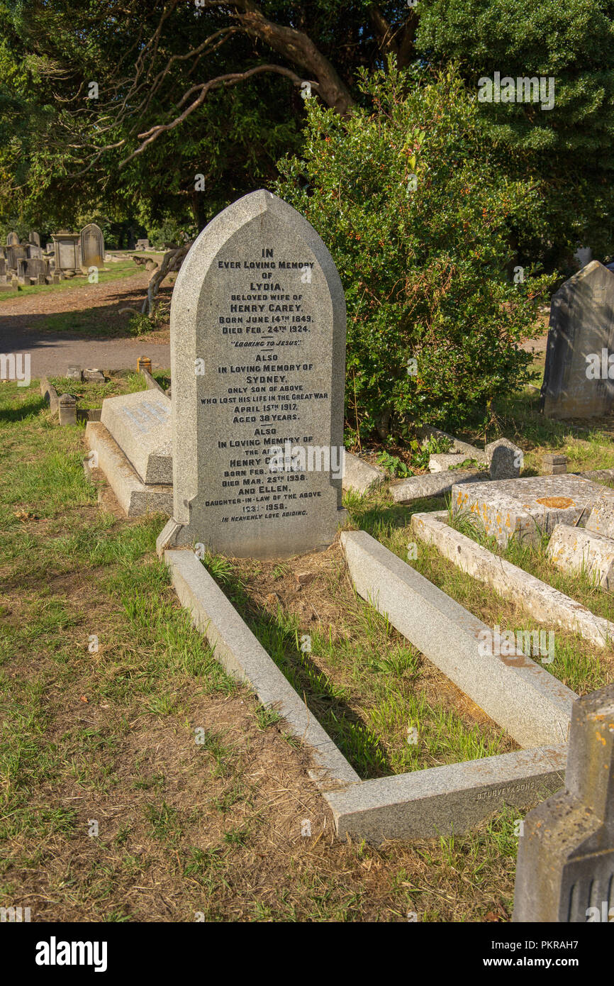 The Grave of Lydia Carey 1924 at Locksbrook Cemetery, Bath Stock Photo ...