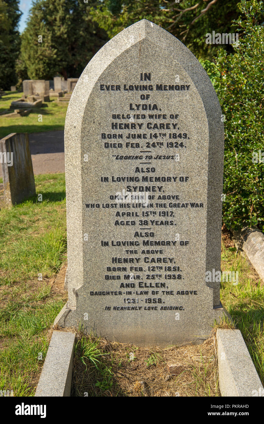 The Grave of Lydia Carey 1924 at Locksbrook Cemetery, Bath Stock Photo ...